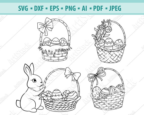 Papercraft Embellishments Easter Basket Line Drawing Illustration SVG ...