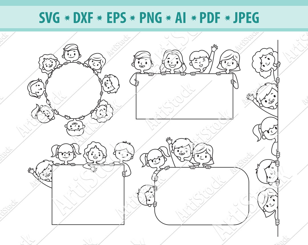 Cartoon Children's Frame Svg, Cute Kids Svg, Kids Playing Svg, Peeking ...