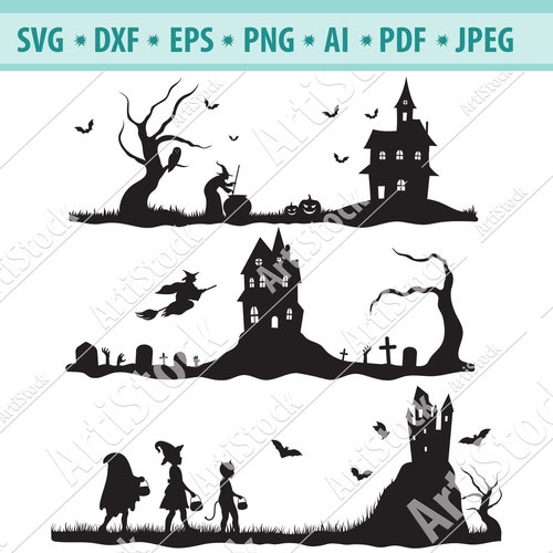 Scary Graveyard Svg Halloween Scene Svg Haunted House Svg - Etsy Canada