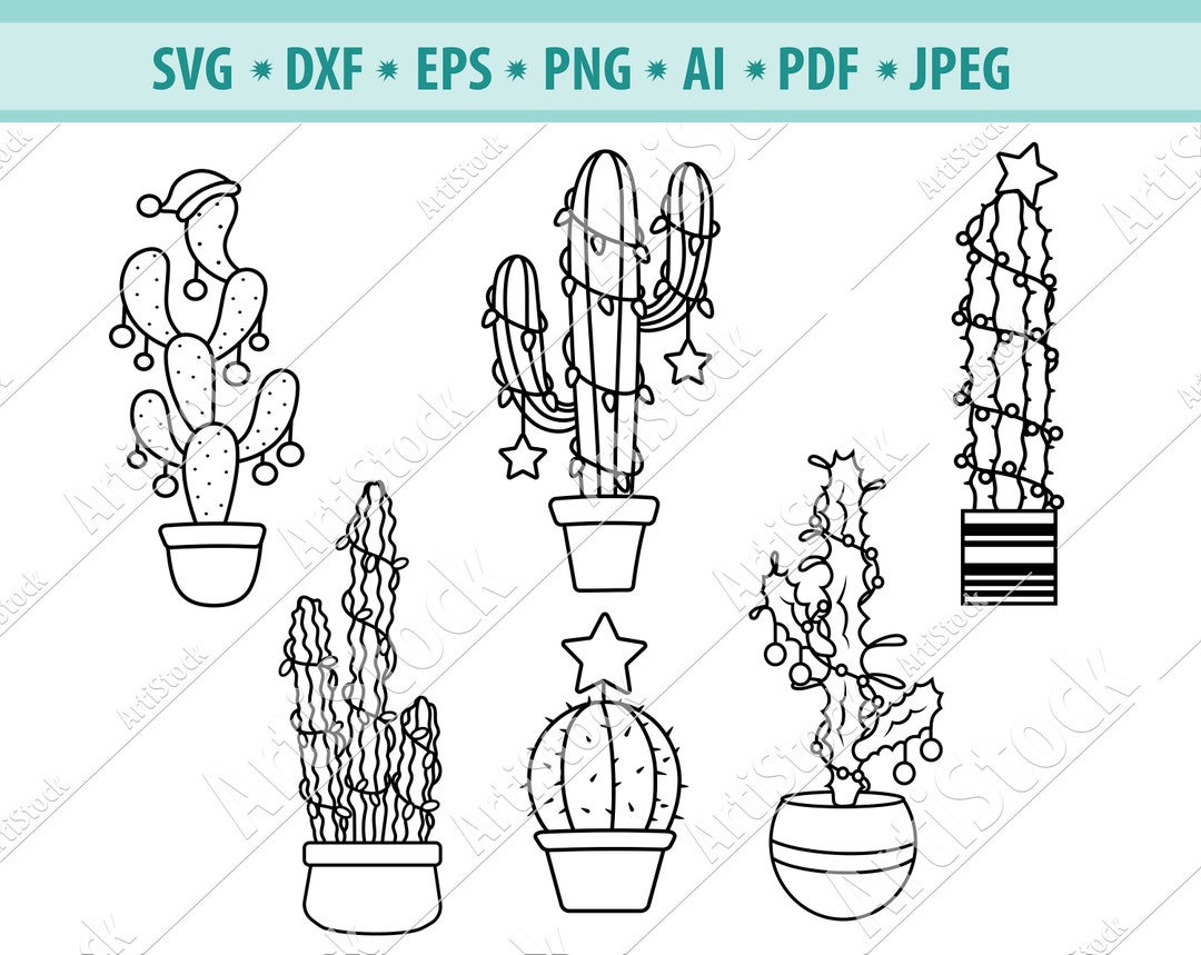 Christmas Cactus Svg, Christmas Lights Cactus SVG, Cactus Christmas ...