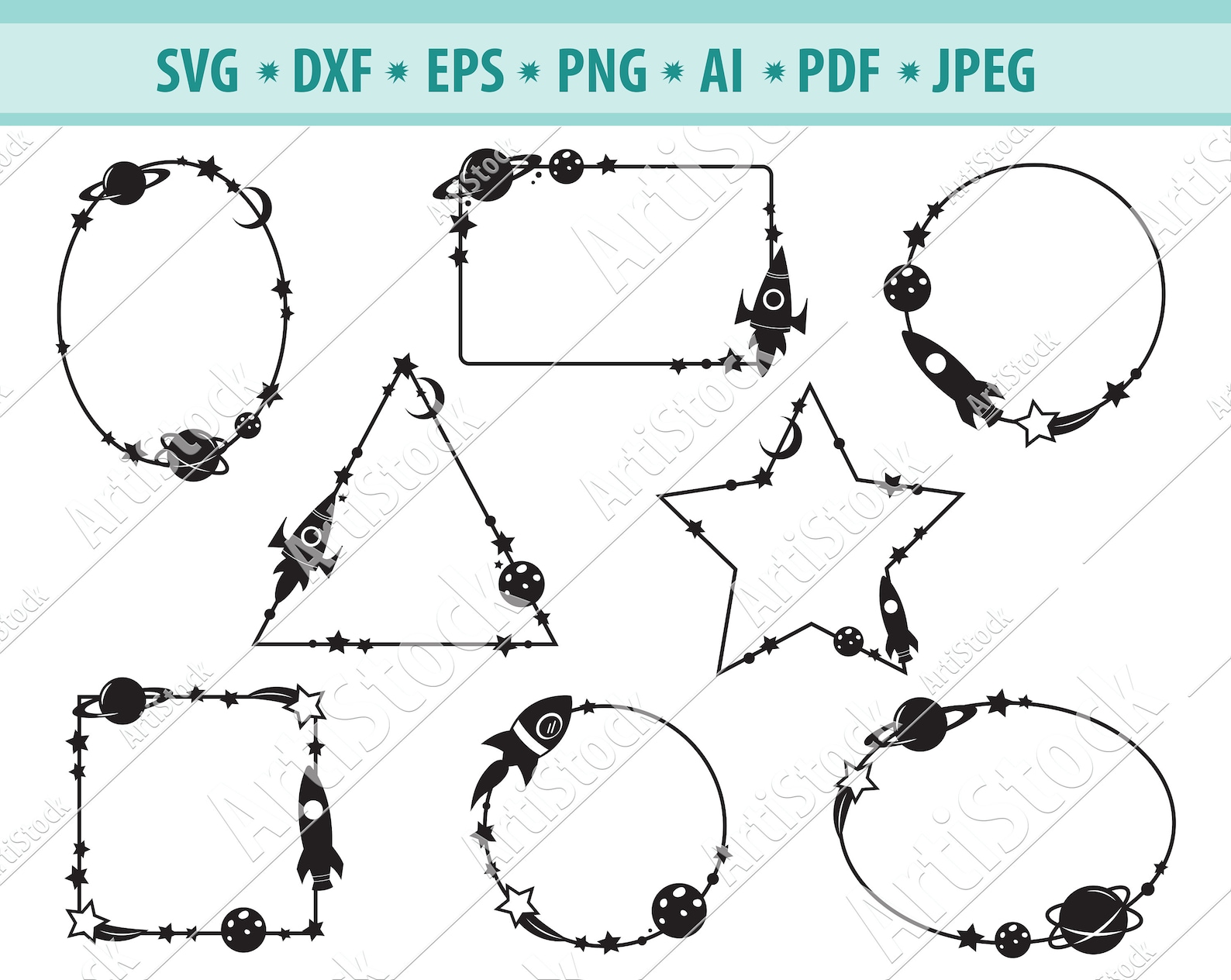 Galaxy Border Svg Space Frame Svg Rocket Circle Frame Svg - Etsy