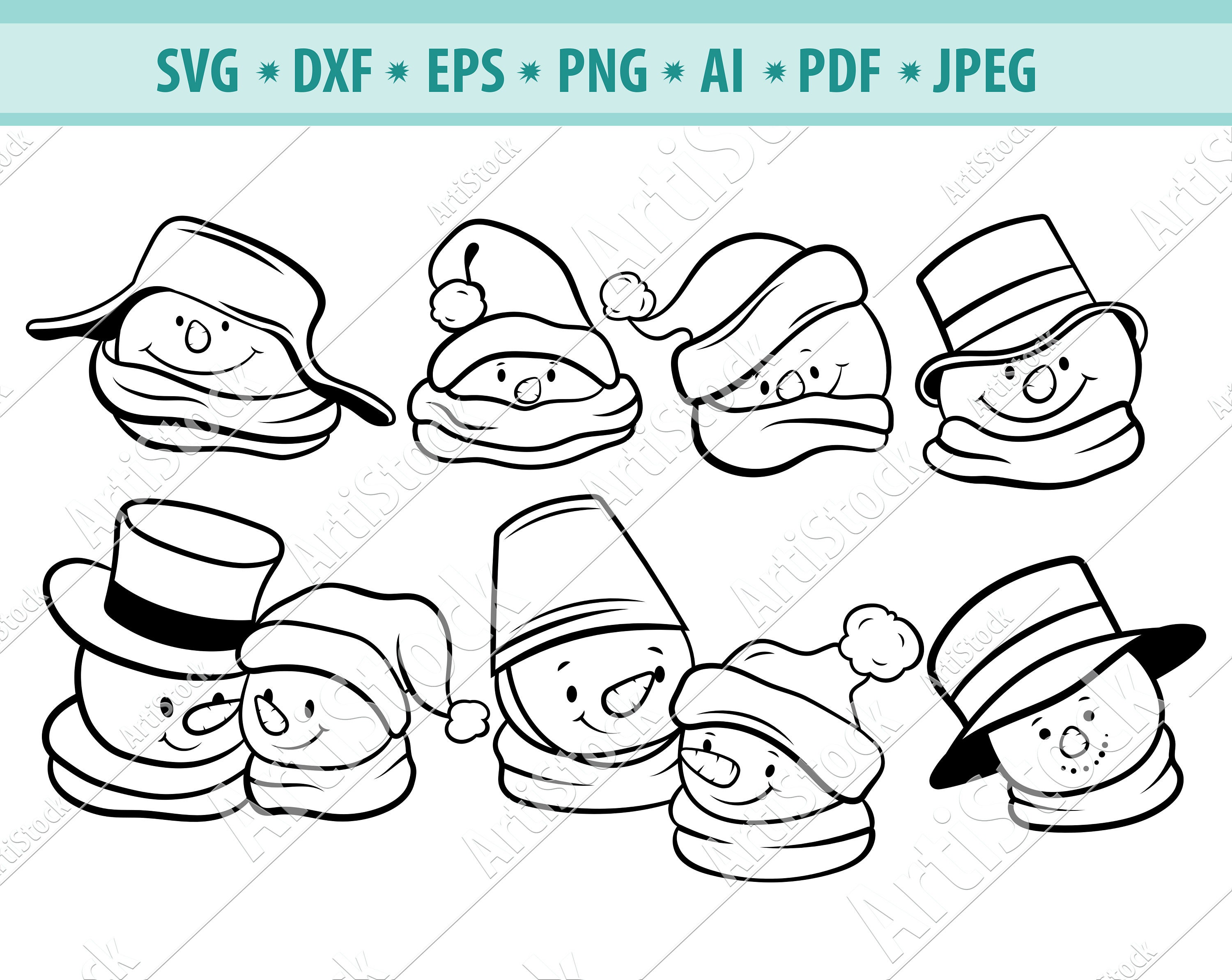 Snowman SVG Cut Files For Cricut Christmas svg Hand drawn | Etsy