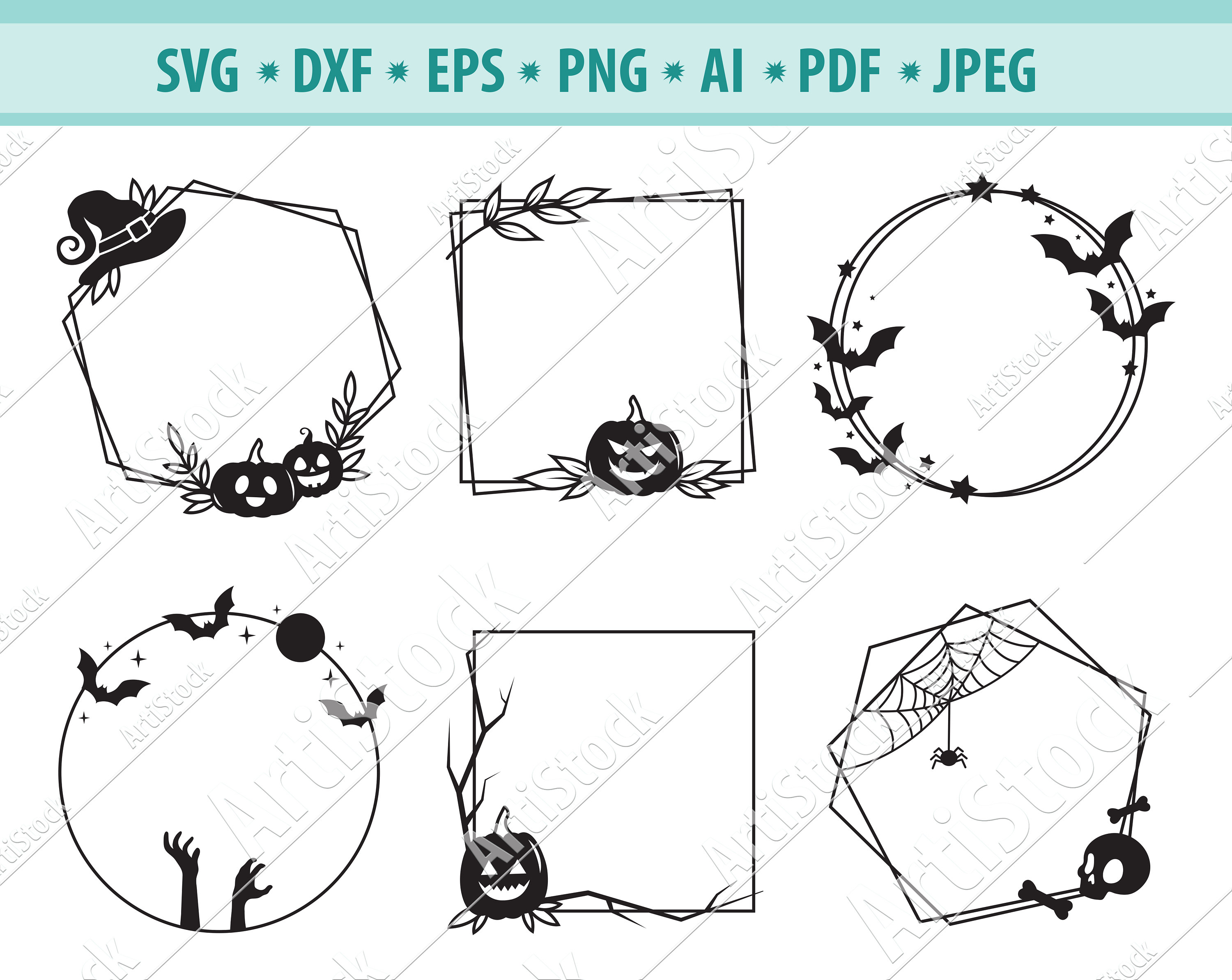 Halloween Rahmen Svg, Bats Monogramm Rahmen, Hexen Mützen Svg ...