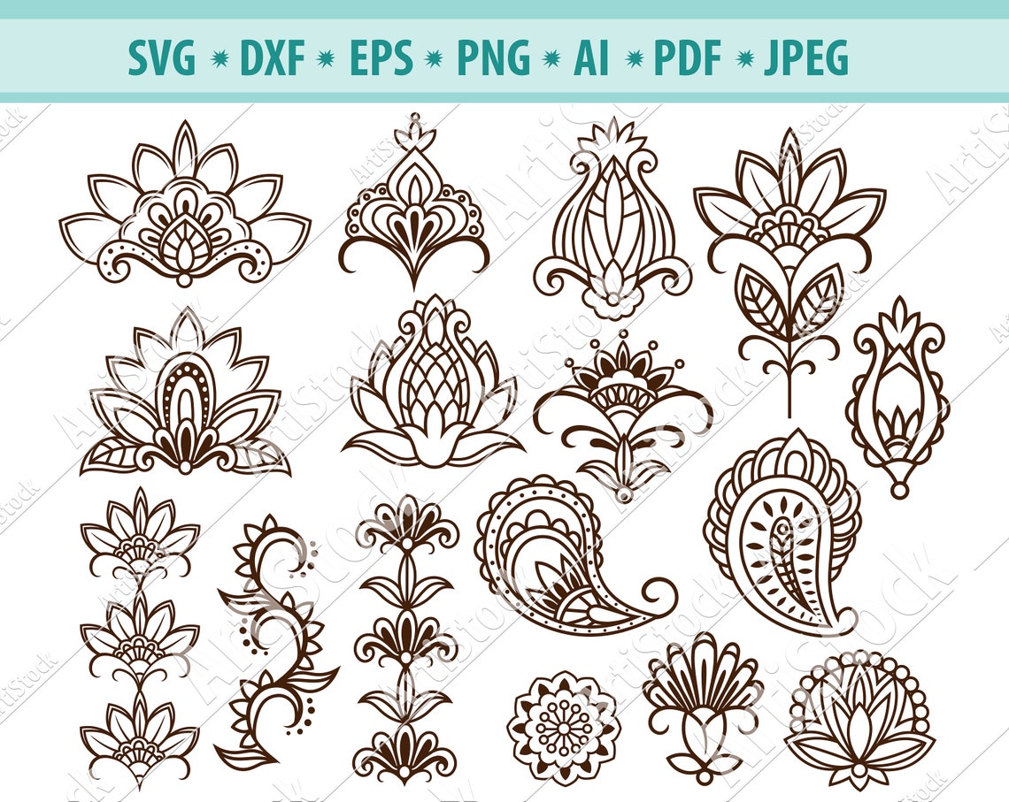 Mehndi Svg File Mehndi Flower Svg Henna Drawing Svg Flower - Etsy