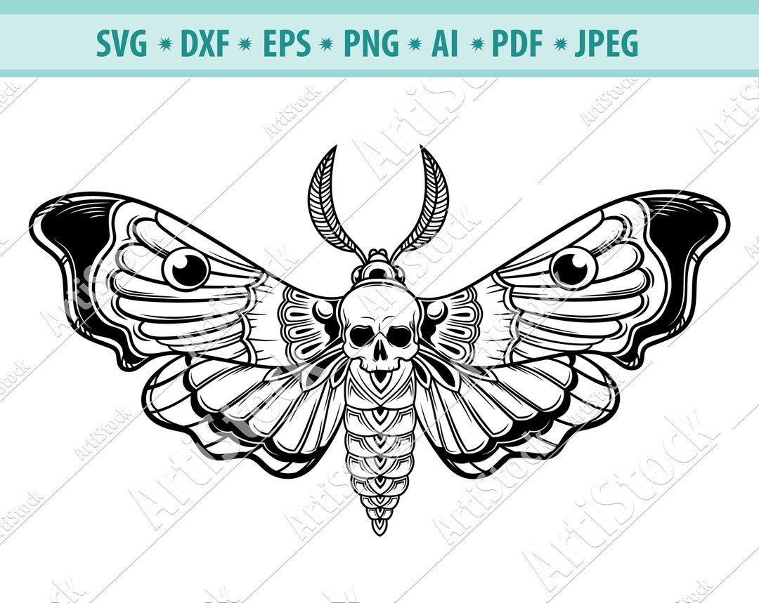 Moth Svg File, Death's Head Moth Svg, Halloween Butterfly Svg, Spooky ...
