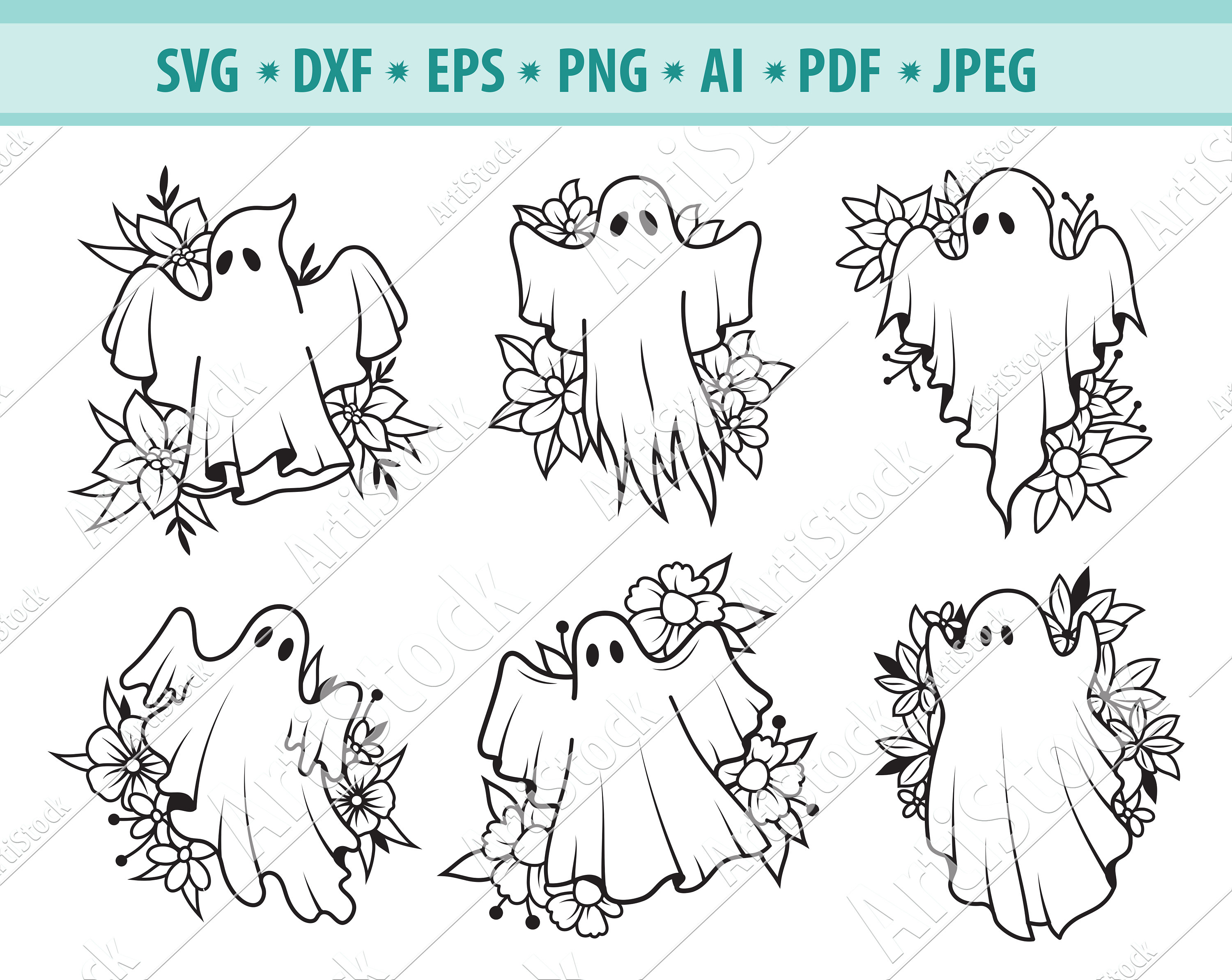 Ghost SVG Floral Ghost svg Ghost clip art Cute Ghost svg | Etsy