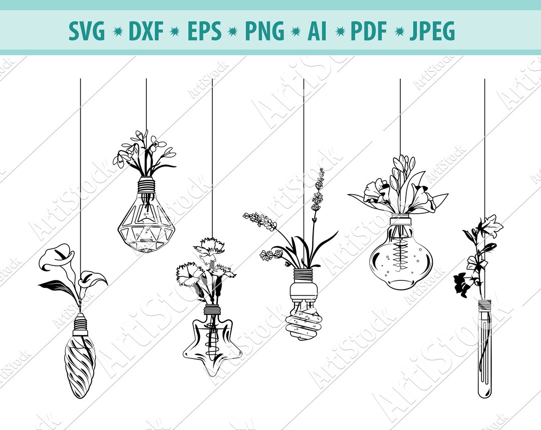 Floral Lightbulb SVG, Flower Lamp Svg, Wildflowers Svg, Flower Svg File ...