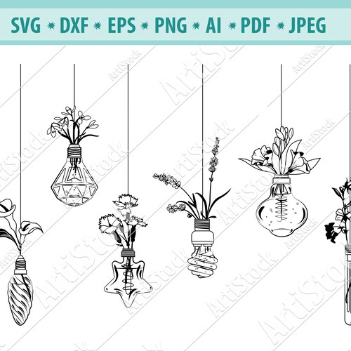 Floral Lightbulb SVG Flower Lamp Svg Wildflowers Svg Flower - Etsy