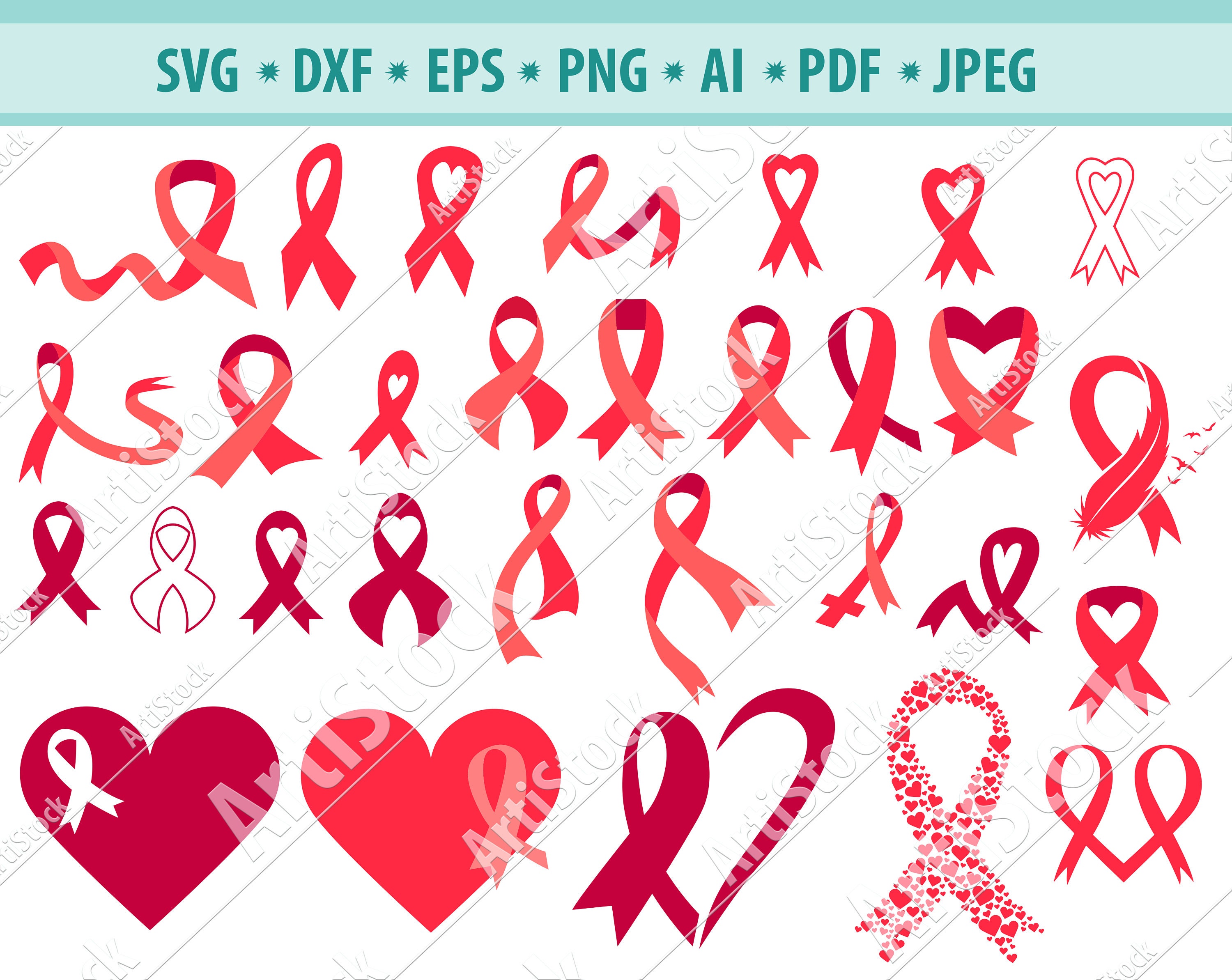 Digital Art & Collectibles Cancer Ribbon SVG png Silhouette Cameo svg ...