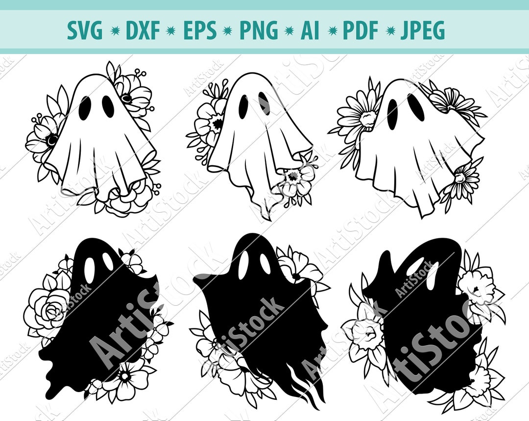 Ghost SVG, Floral Ghost Svg, Ghost Clip Art, Cute Ghost Svg, Ghost ...