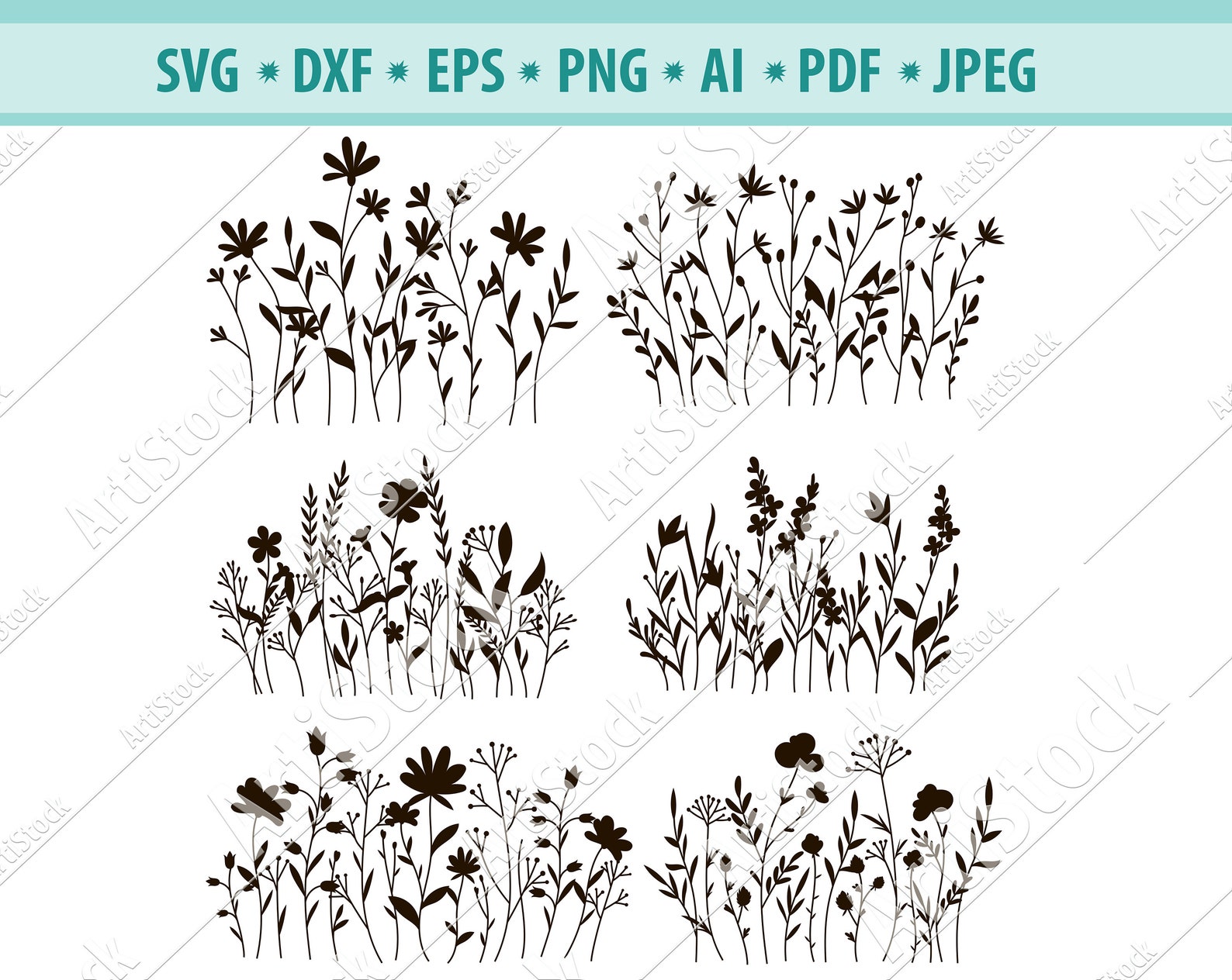 Field Plants Svg Garden Plant Svg Floral Wall Stickers Svg - Etsy