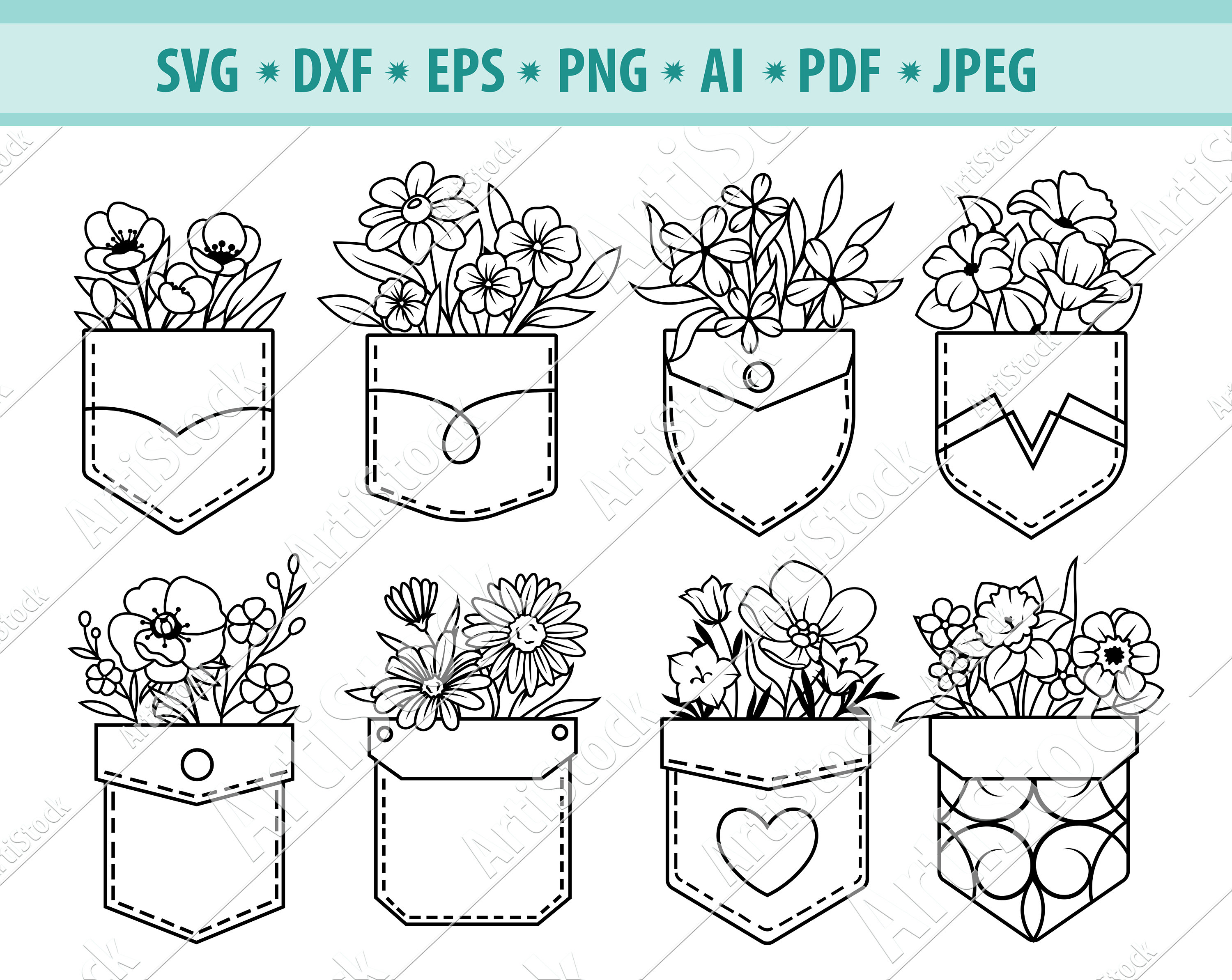 Flower in Pocket Svg Floral Pocket Svg Wild Flower Branches - Etsy Canada