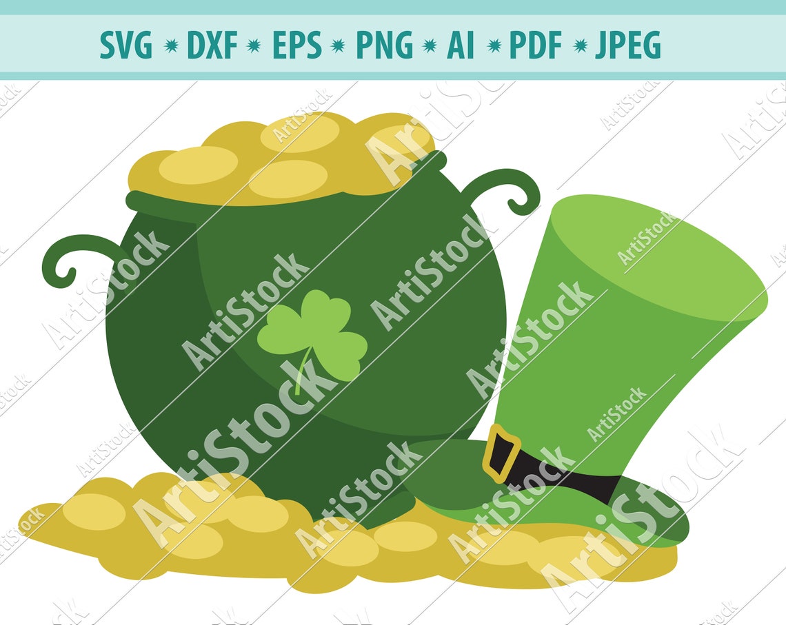 Gold Pot With Leprechaun Hat SVG St. Patrick's Day Pot of - Etsy