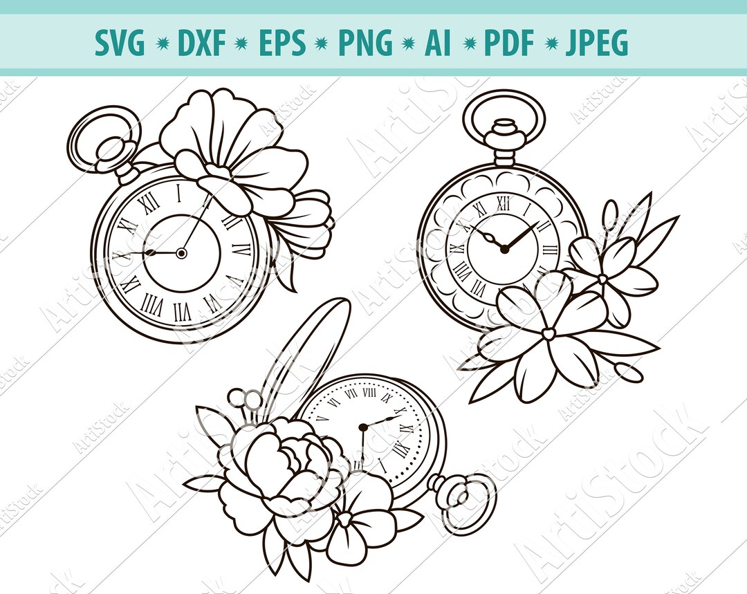 Floral Clock Svg File, Vintage Floral Clock Svg, Wedding Clock Svg ...