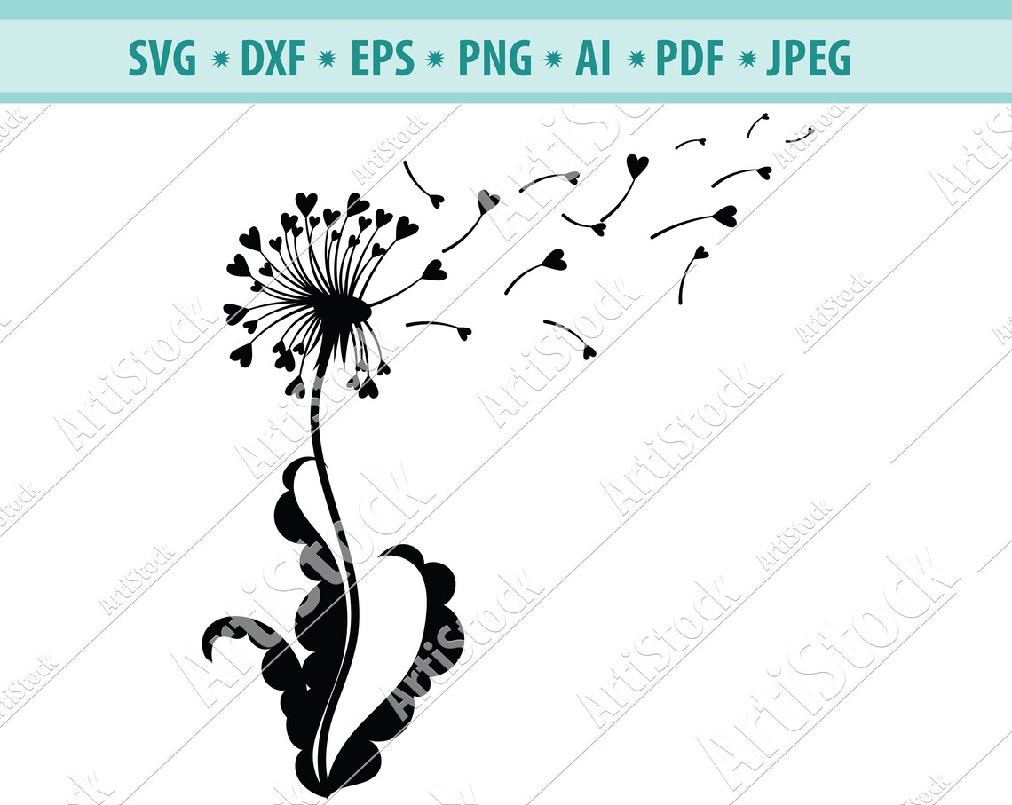 Dandelion With Heart SVG Digital Cut File Dandelion Flower - Etsy