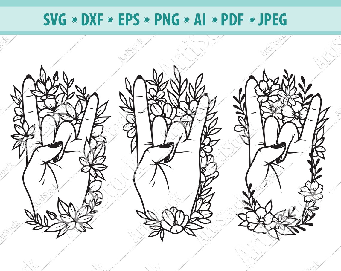 Floral Hand Svg Hand Sign Svg Wildflower Svg Flower Hand | Etsy