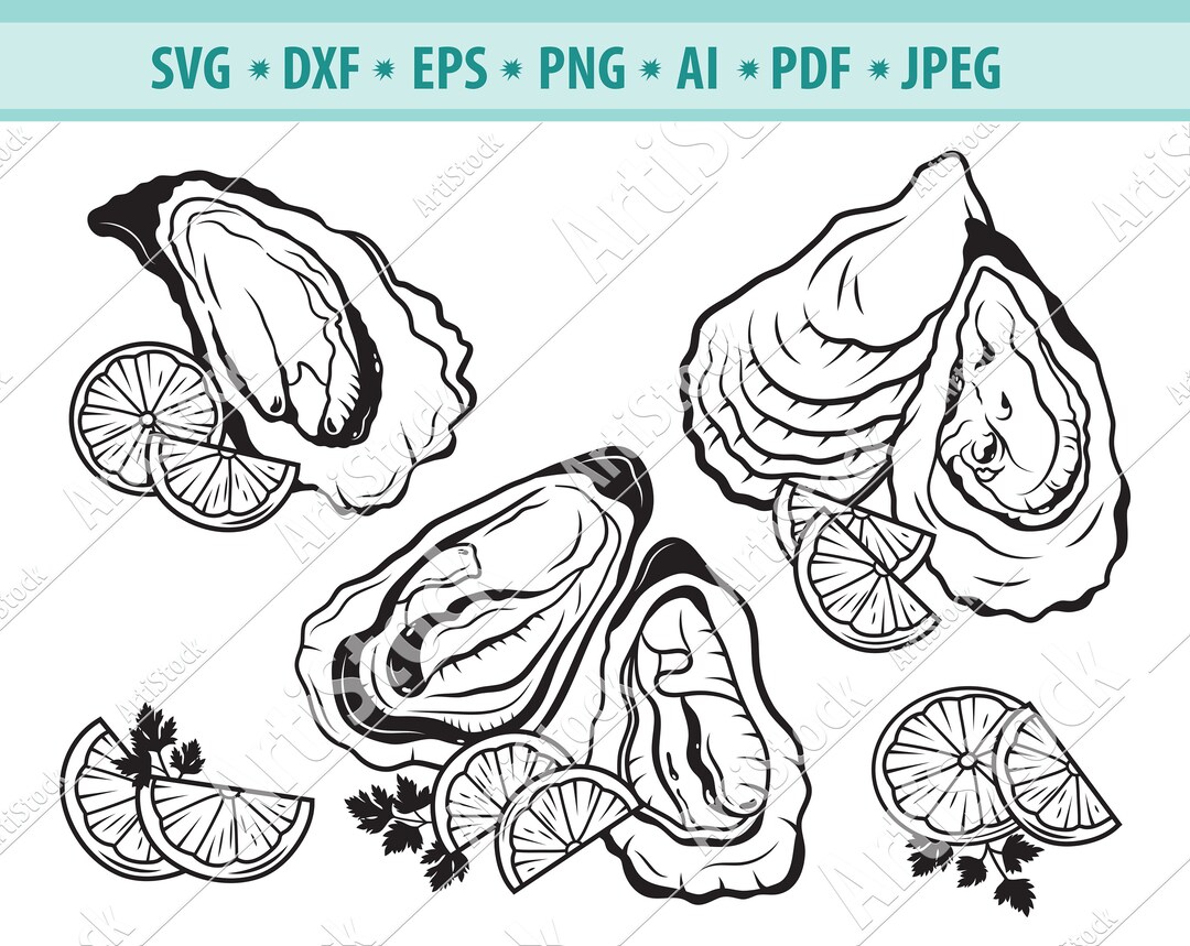 Oysters Svg, Oysters With Lemon Svg, Beach Svg, Shellfish Silhouettes ...