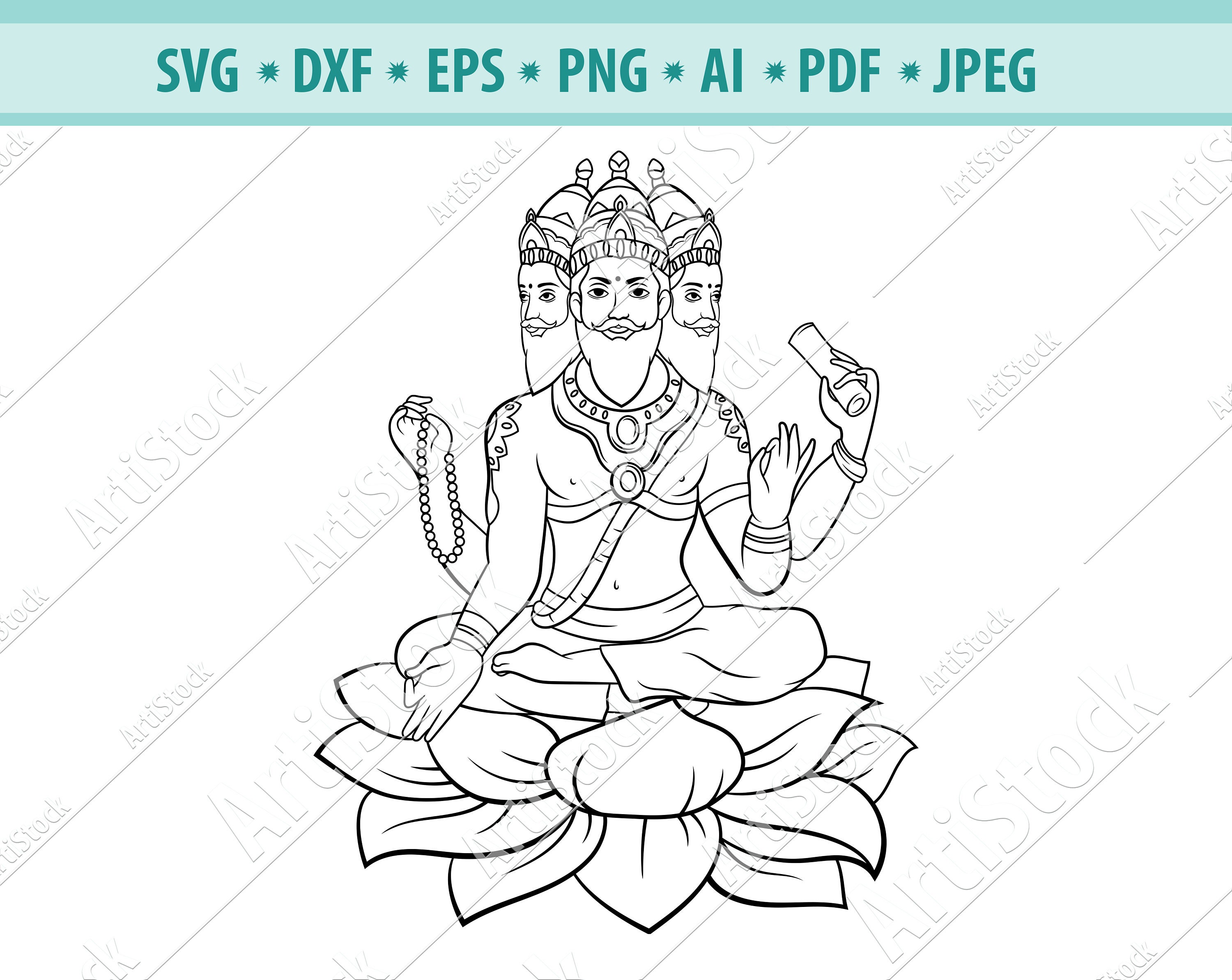 Godin Brahma Svg, God Brahma Svg, Hindoese god Svg, Indische God Svg ...