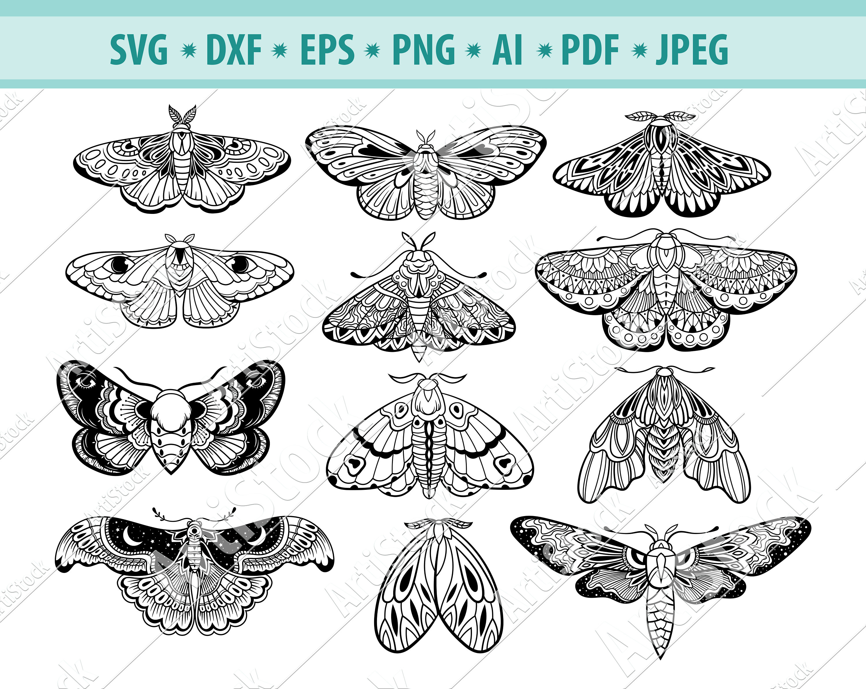 Moth svg Bundle Celestial clipart Star svg Files for | Etsy