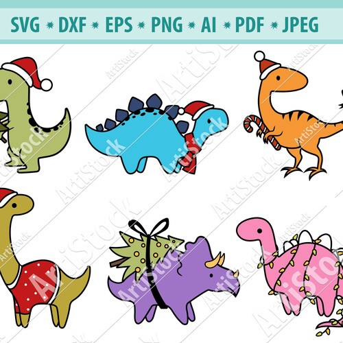 Christmas Dinosaur Svg Santa T-rex Svg Holiday Cut Files | Etsy