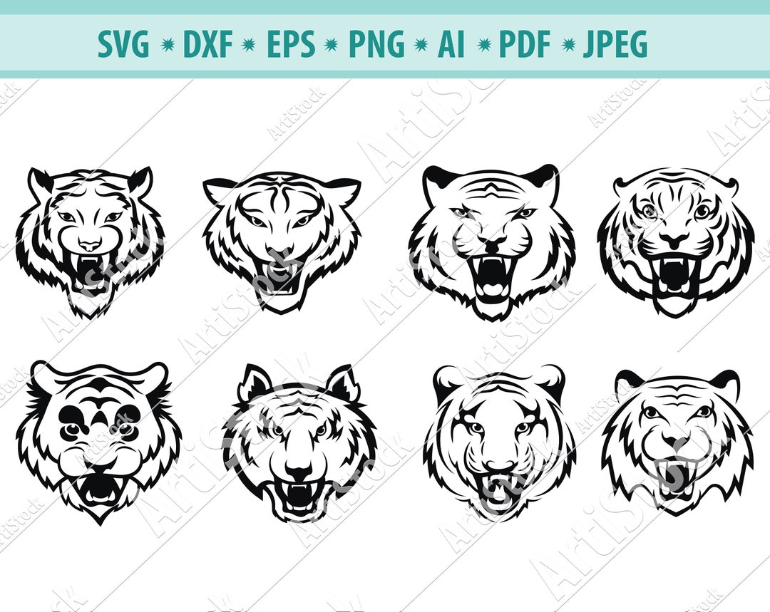 Tiger Face, Tiger SVG, Head of a Tiger Clipart, File Cutting, DXF, EPS ...