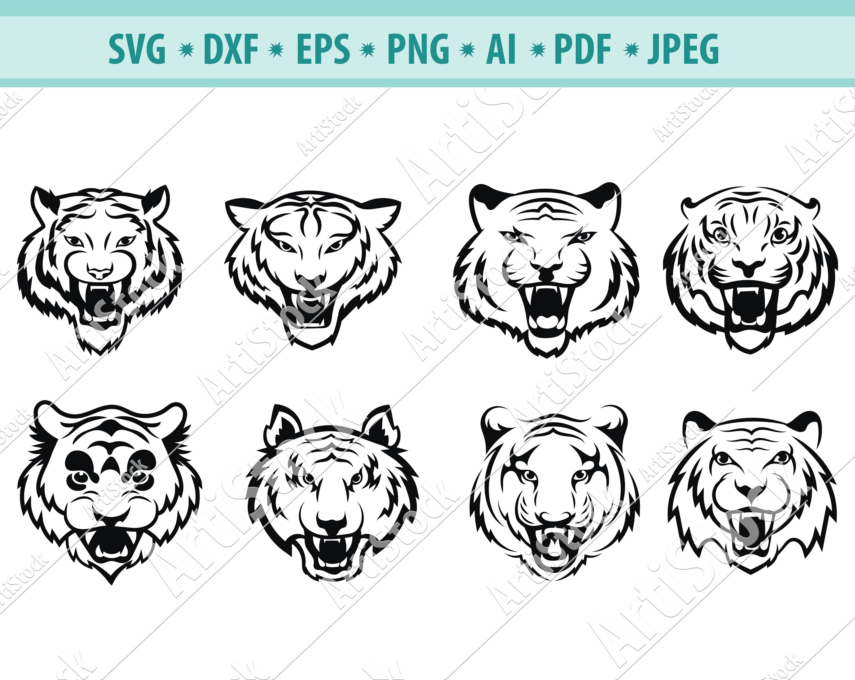 Tiger Face Tiger SVG Head of a Tiger Clipart File Cutting | Etsy