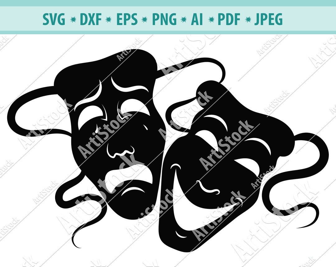 Comedy Tragedy Svg/clipart/comedy Svg/tragedy Silhouette/theatrical ...