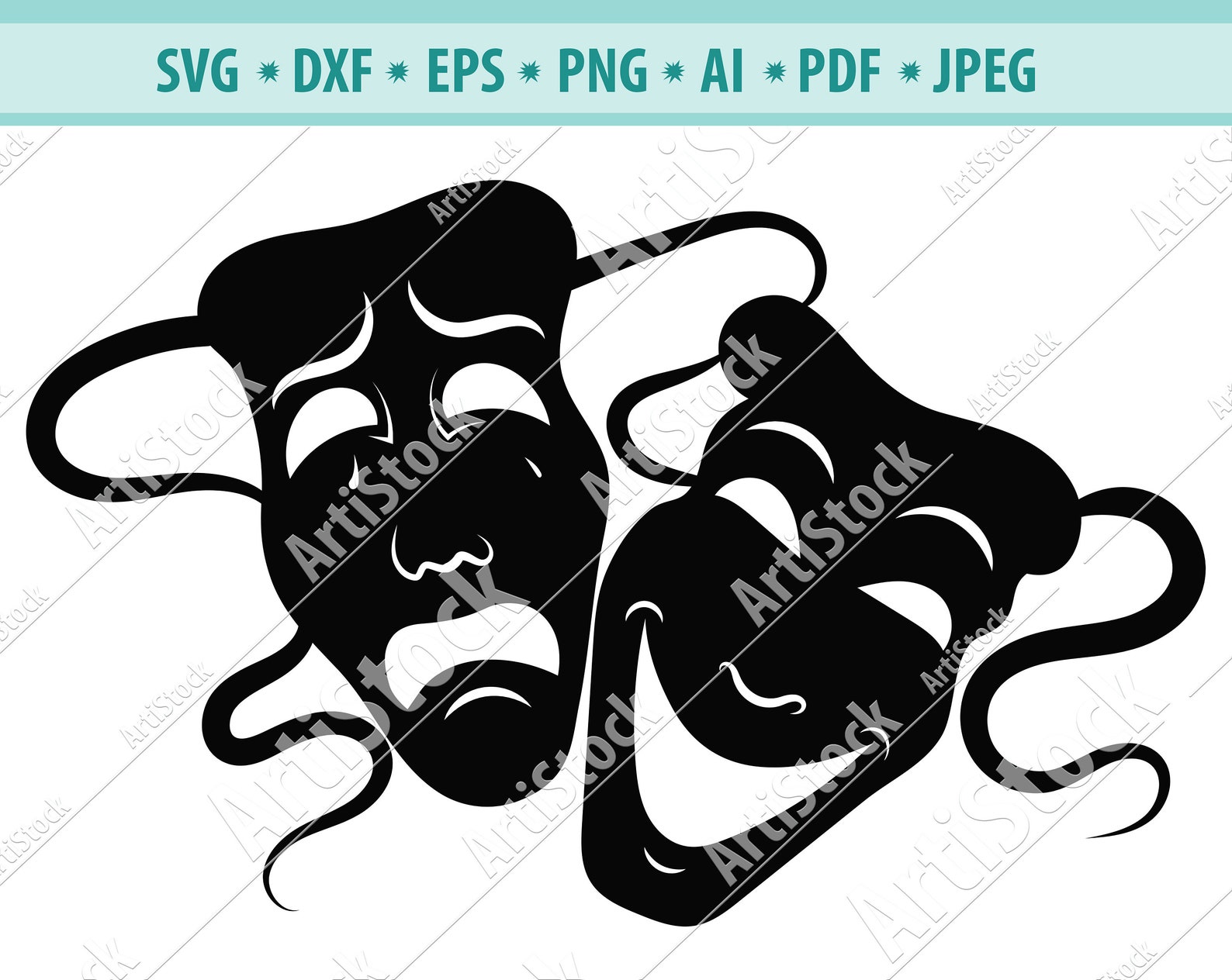 Comedy Tragedy Svg/clipart/comedy Svg/tragedy Silhouette/theatrical ...