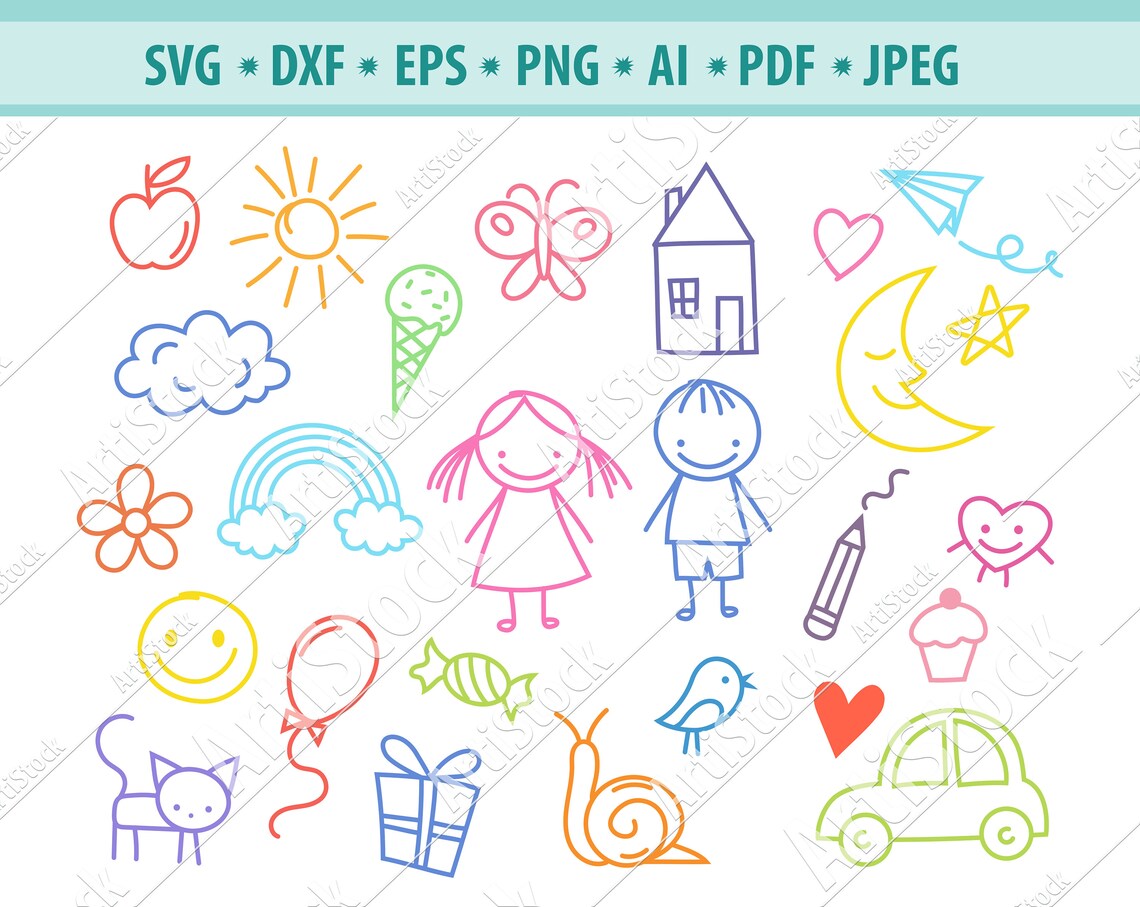 Kids Doodle Svg Children art Svg Kids hand drawing Svg | Etsy