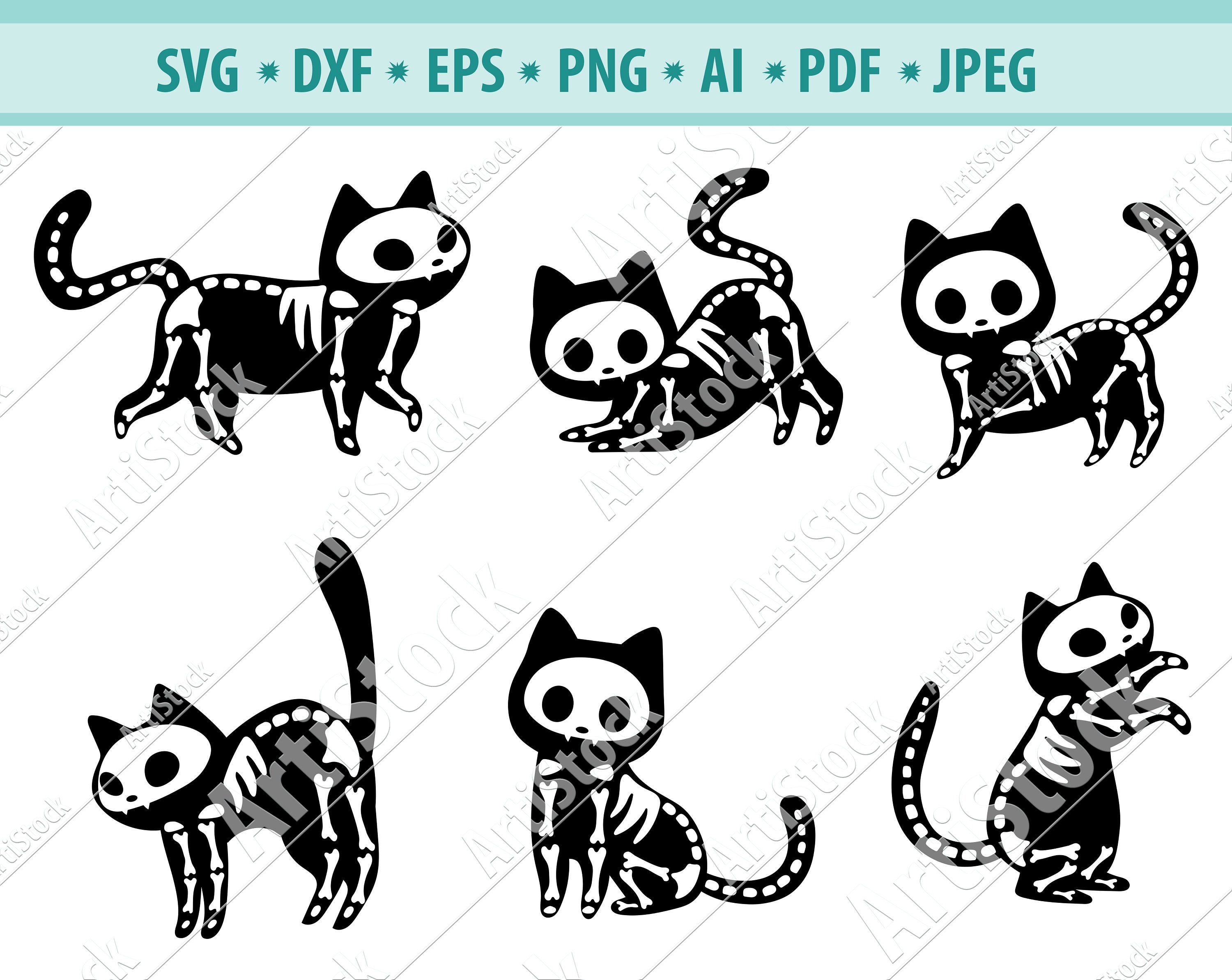 Black Cat Svg, Skeleton Cat Svg, Halloween Cat Svg, Funny Kitten Svg ...