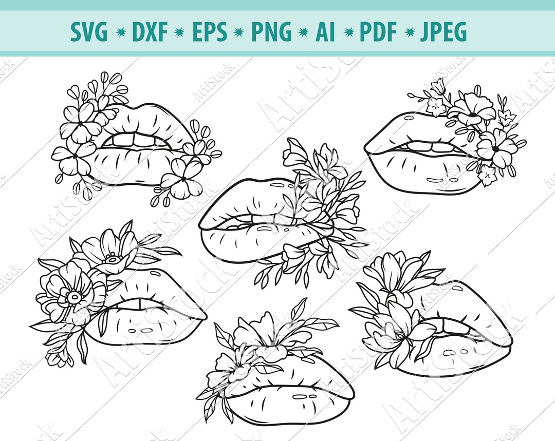 Flower Lips SVG, Lips Svg Bundle, Lips With Flower Svg, Floral Lips ...