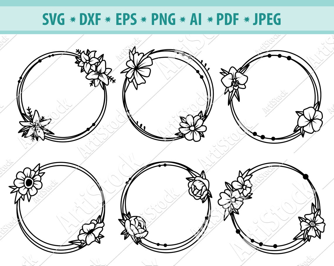 Flower Frame SVG, Wreath SVG File, Flower Wreath Svg, Offset Circle Svg ...