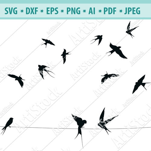 Flock of Birds SVG Vector Swallows Silhouette Svg Flying - Etsy
