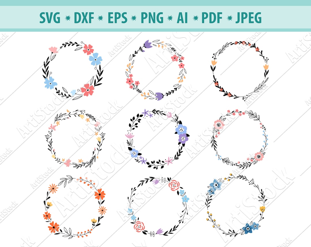 Flower Frame SVG, Wreath SVG File, Flower Wreath Svg, Offset Circle Svg ...