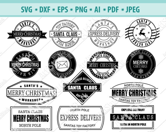 North Pole Svg Santa Claus Seal Christmas Mail Svg Stamps | Etsy
