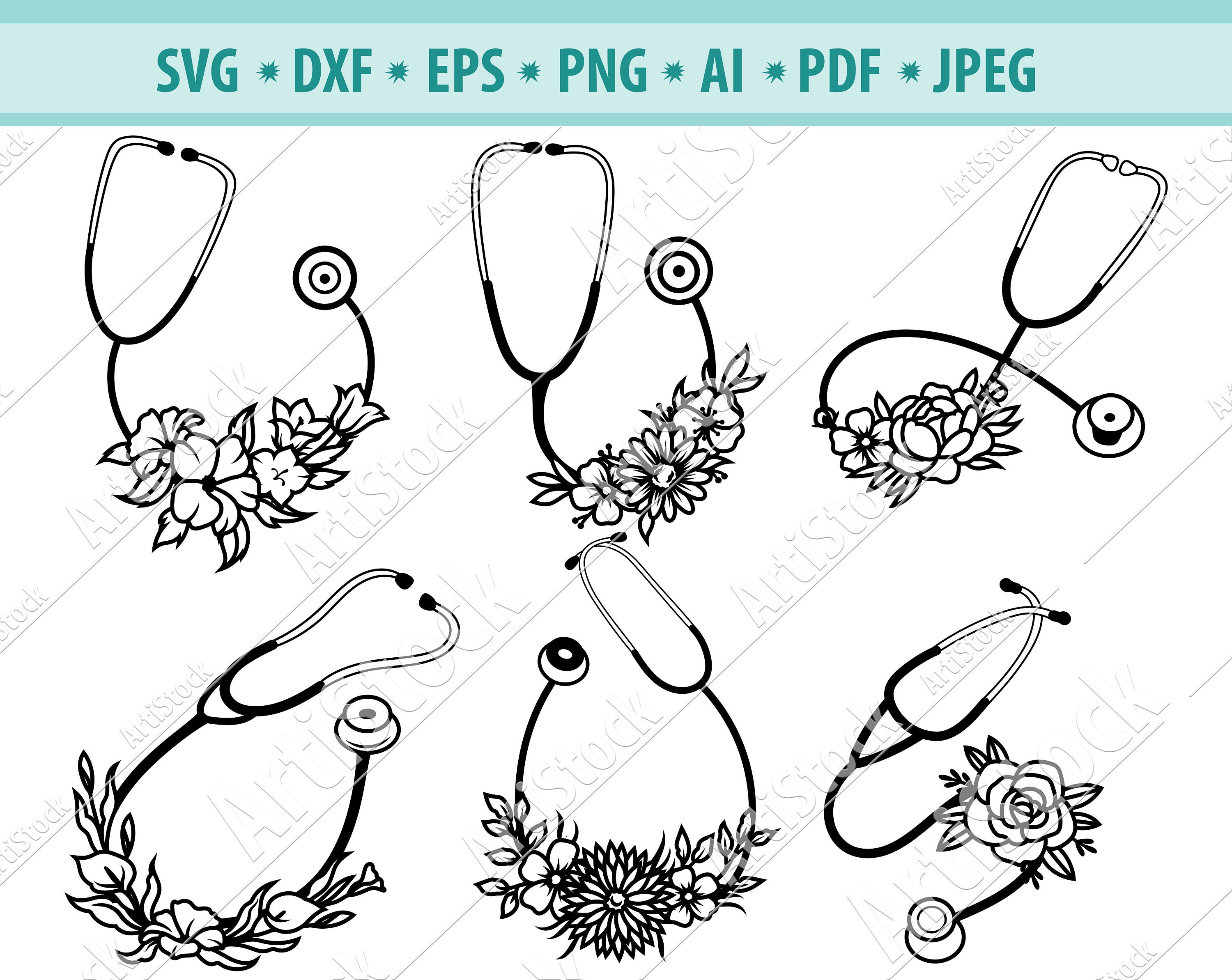 Estetoscopio con flores SVG Stethoscope Svg Archivo | Etsy