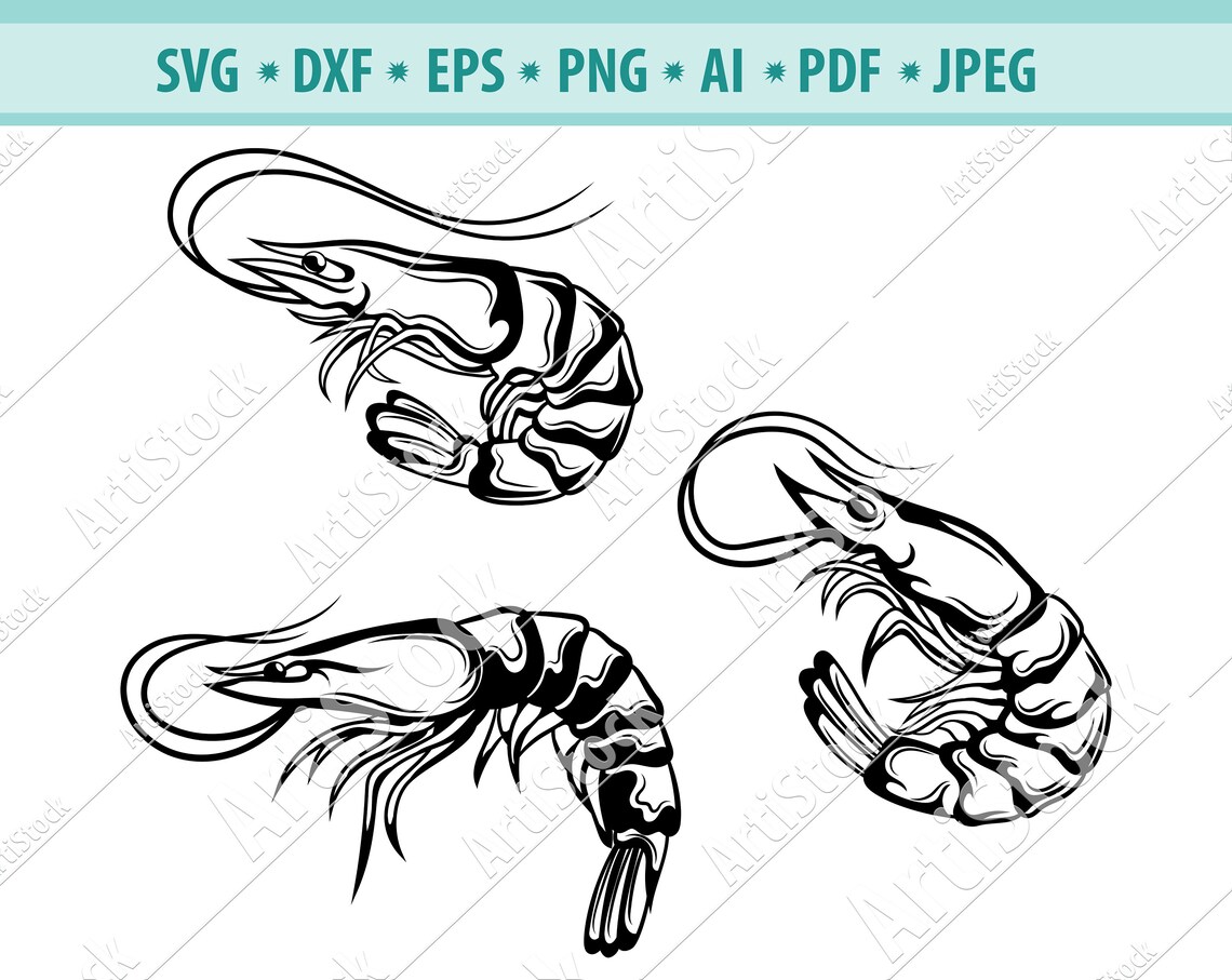 Shrimp Svg, Beach Svg, Shell Fish Silhouettes, Sea Animals Svg, Shrimp ...