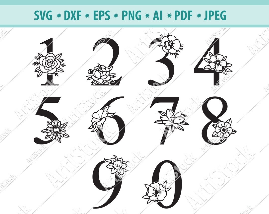 Floral Numbers Svg, Herbal Numbers Svg, Botanical Numbers Svg, Wedding ...