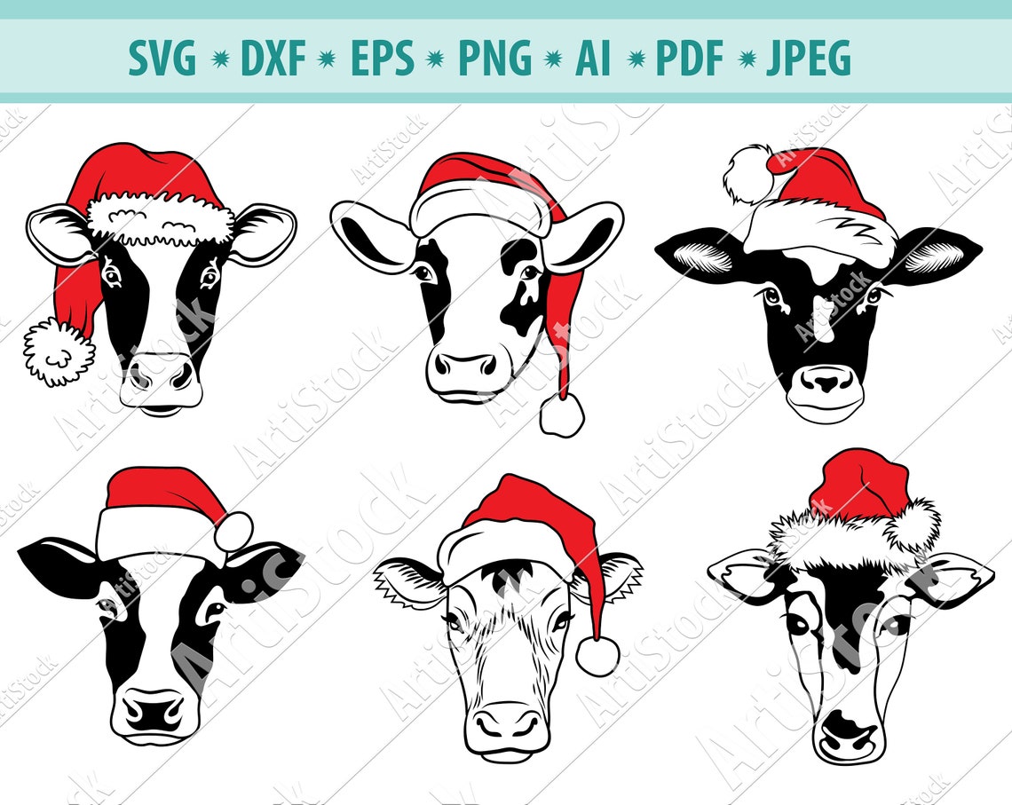 Cow Santa Hat Svg File Cow With Hat Svg Christmas Svg File - Etsy