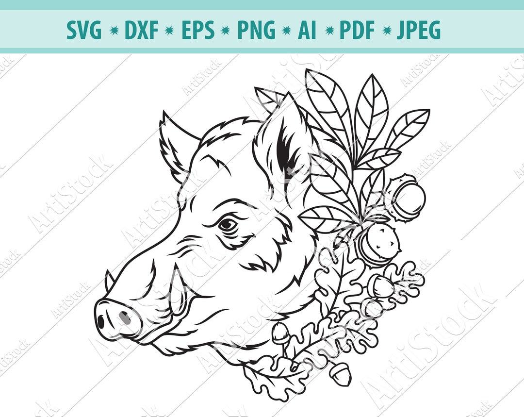 Boar Head Svg, Forest Boar Svg, Fall Wreath Svg, Boar With Fall Branch ...