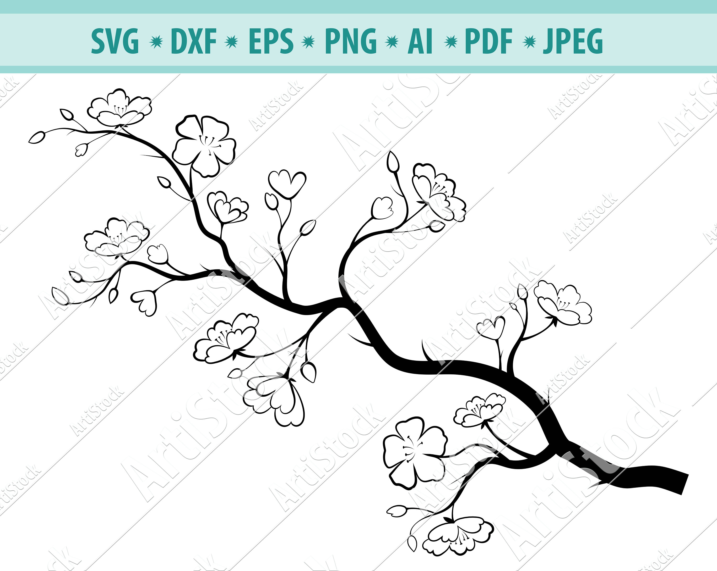 Tree Branch With Flowers Cherry blossoms SVG Sakura cricut | Etsy