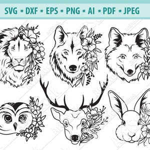 Animals Face Svg File Animals With Flower Wreath Svg Cute - Etsy