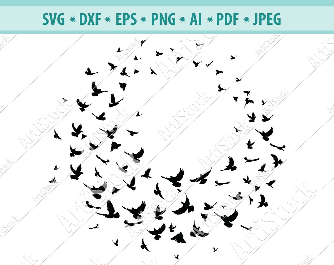 Flock of Birds SVG Vector, Silhouette of Birds SVG, Flying Birds for ...