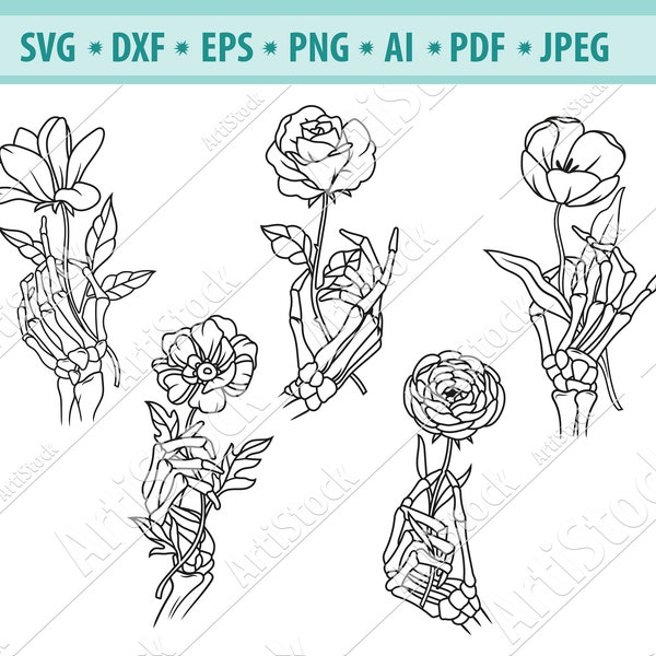 Skeleton Hand Holding Flowers - Etsy