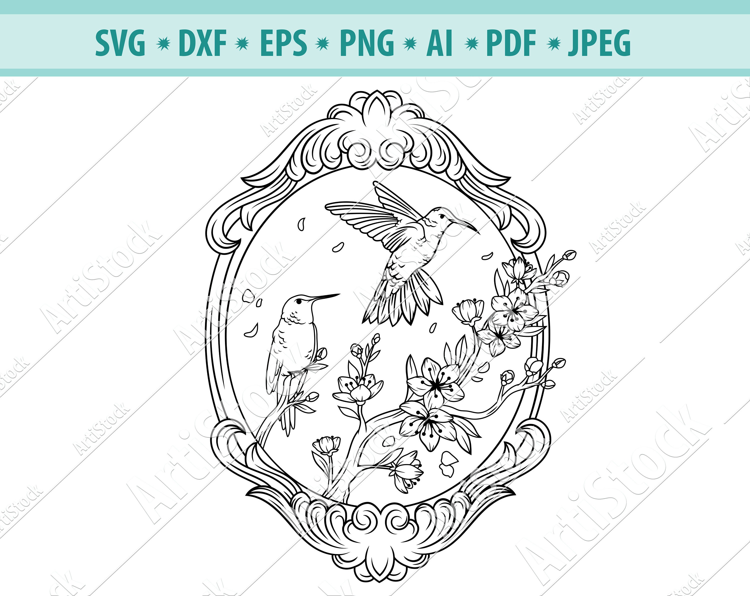 Hummingbird SVG File Hummingbird Wreath Svg Hummingbird on - Etsy