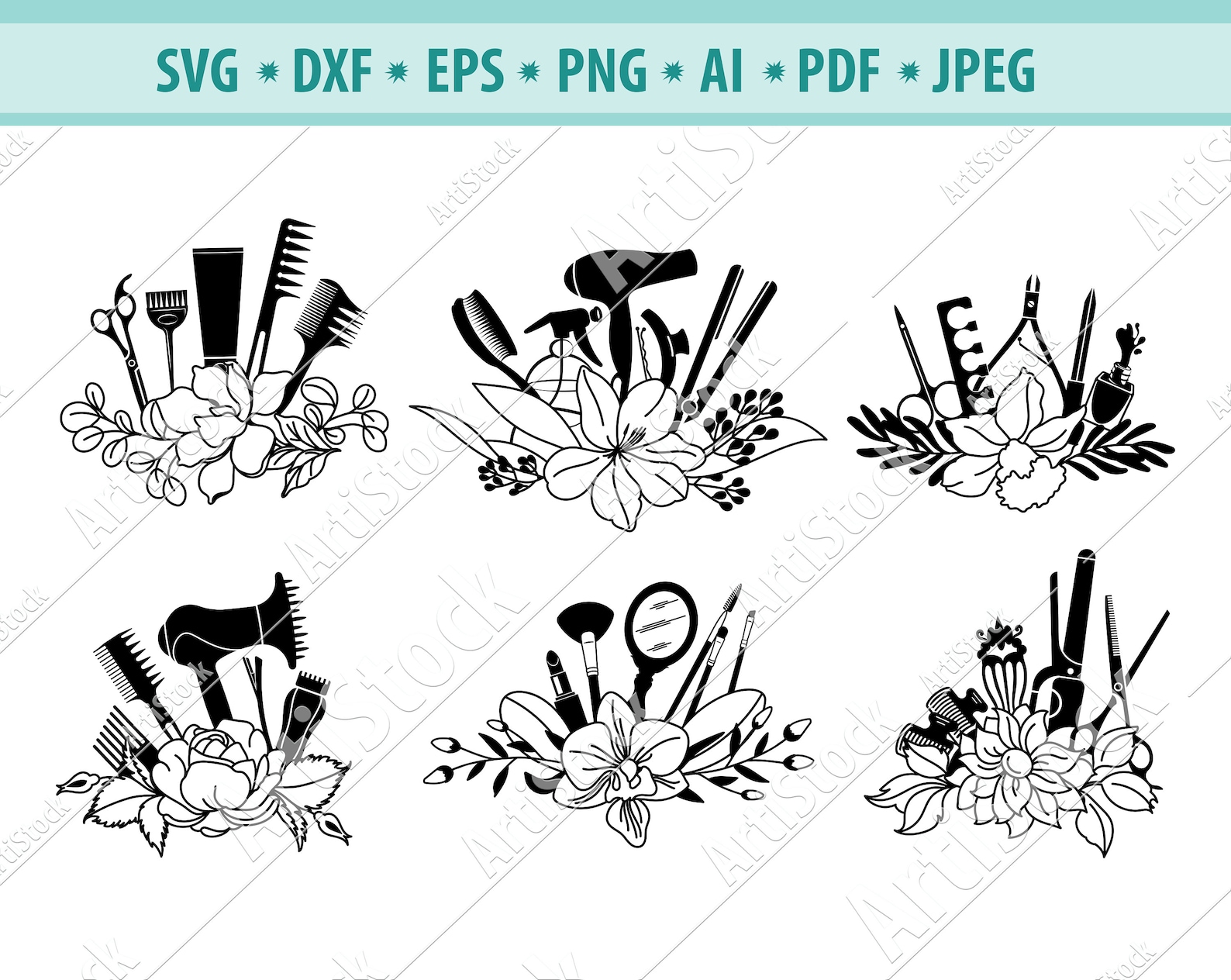 Hairdresser SVG File Hair Salon Svg Floral Hairdresser Tools - Etsy