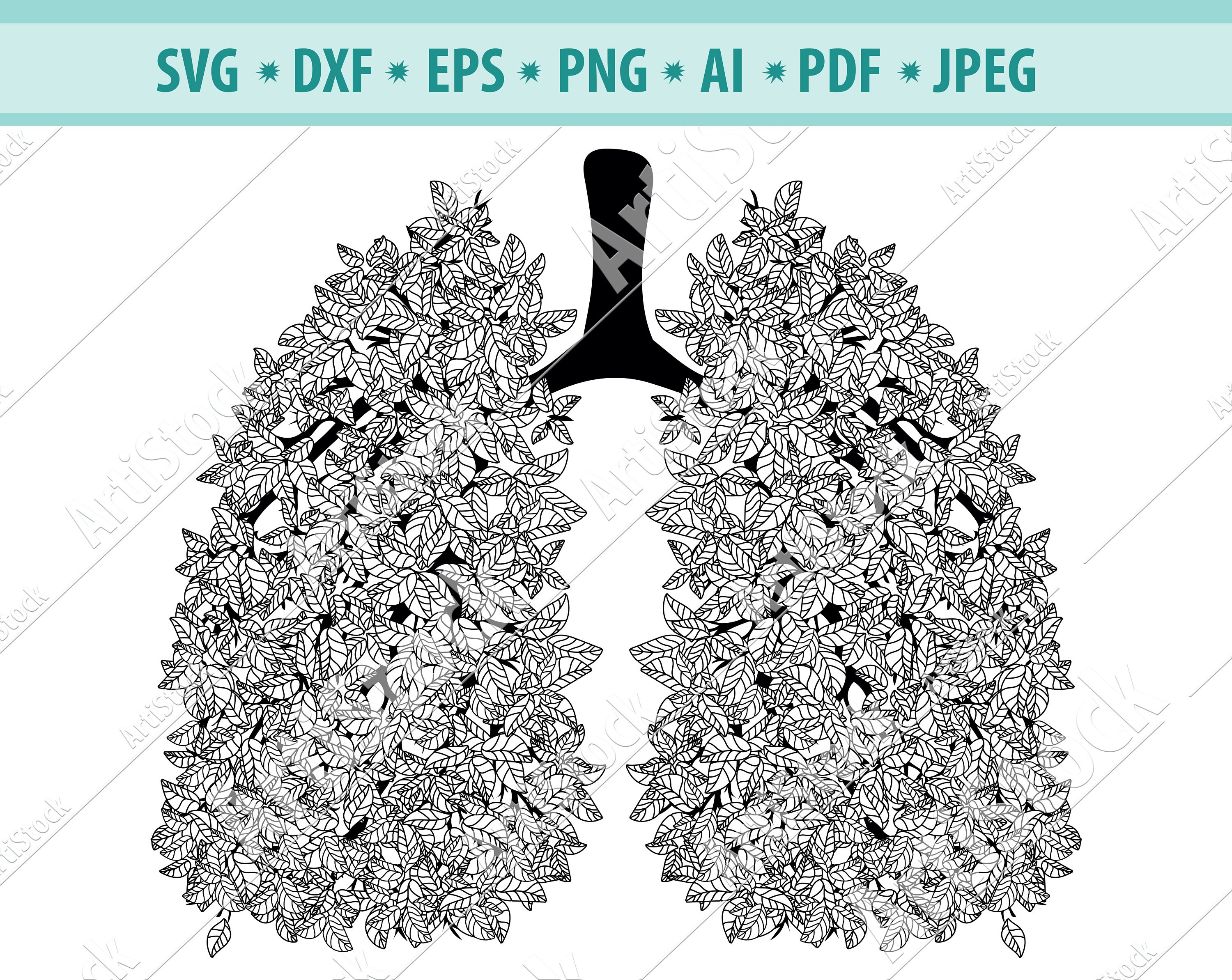 Human Lung svg Lungs Svg Flowery Human Lung Silhouette | Etsy