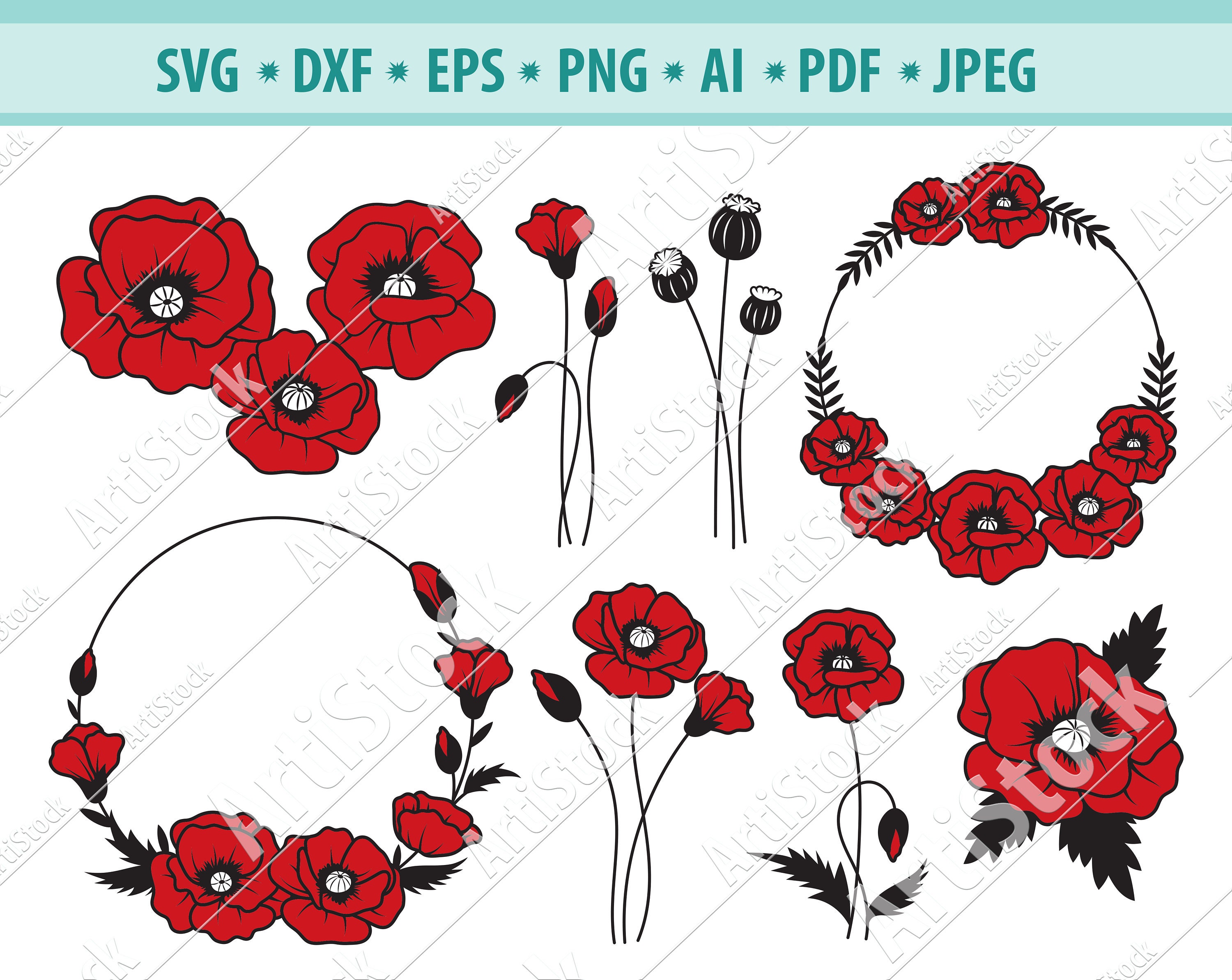 Poppy Flower SVG, Flower Bouquet Svg, Poppy Cut Files, Field Plants Svg ...