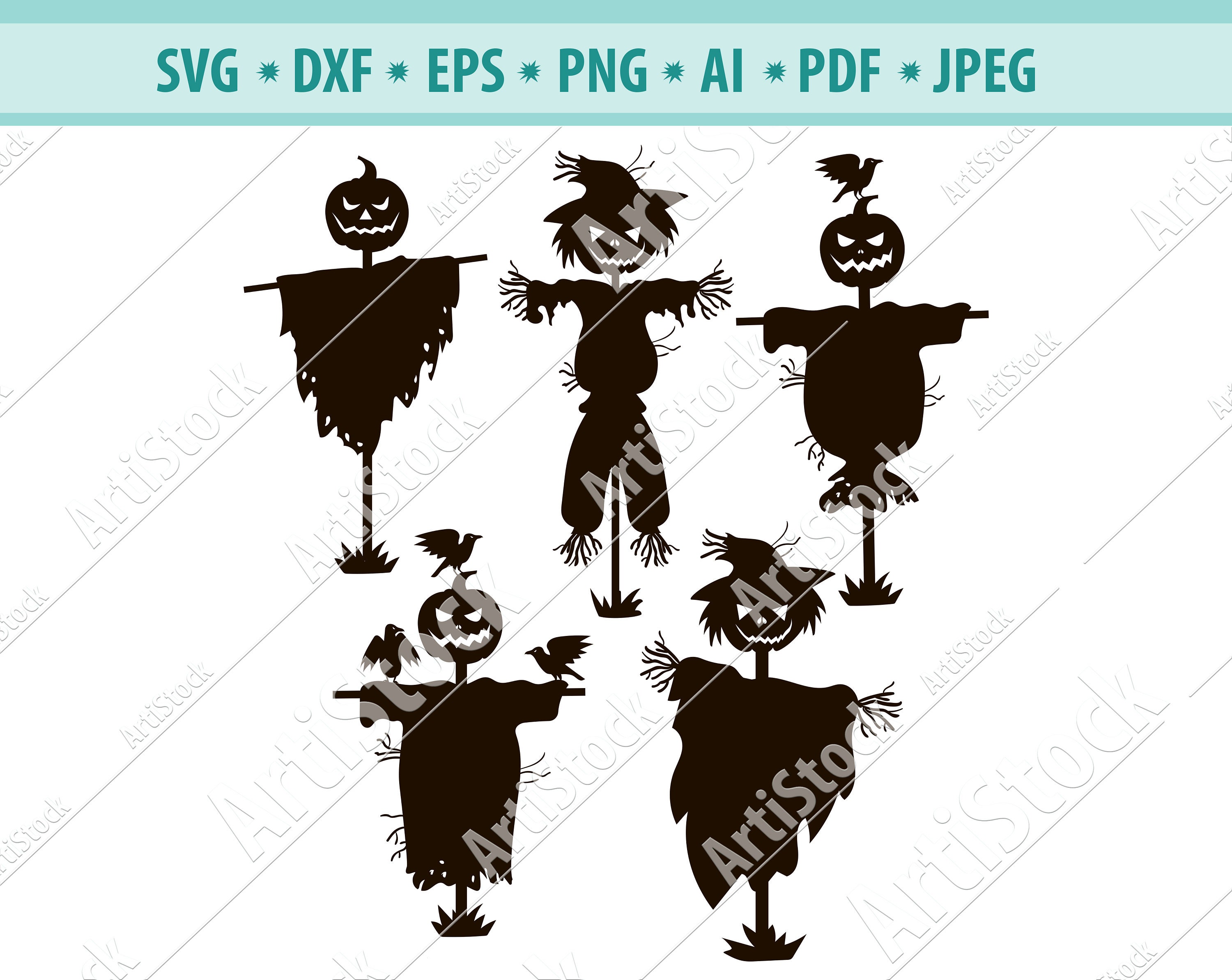 Halloween SVG Bundle Scarecrows SVG Scarecrow Clipart Cut | Etsy