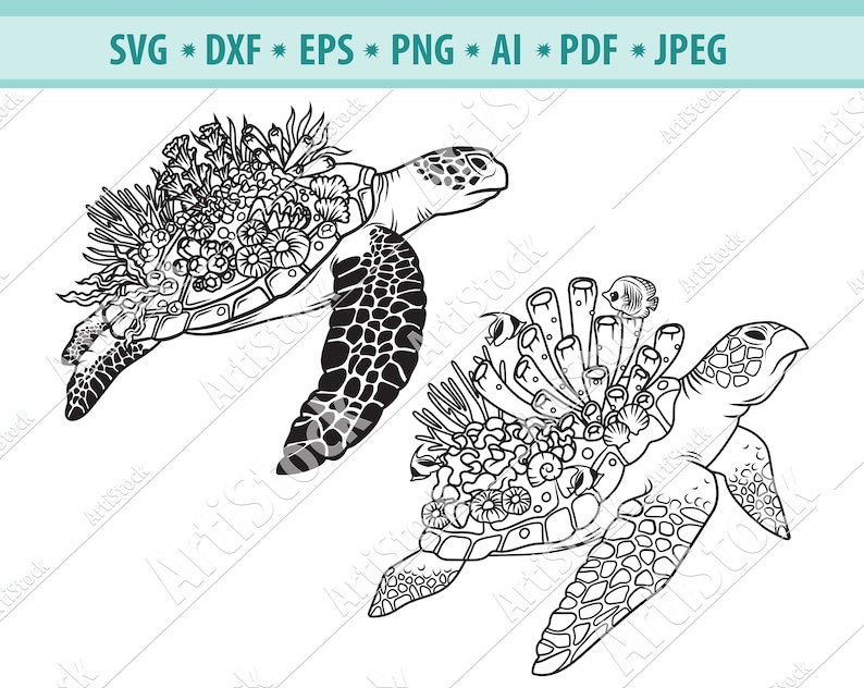 Turtle Svg Sea Turtle Svg Turtle With Coral Svg Tortoise - Etsy